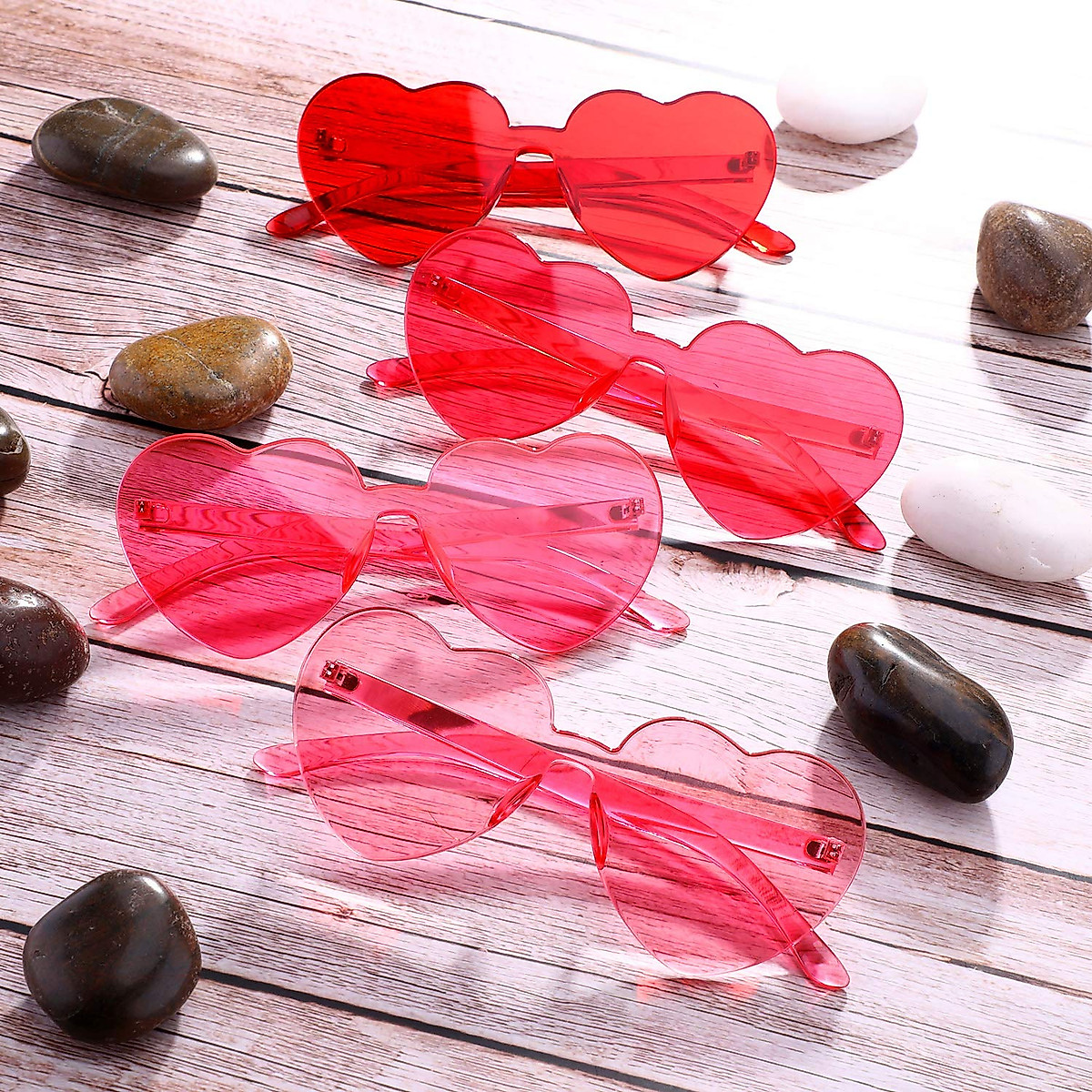 Gejoy 4 Pieces Heart Shaped Sunglasses for Women Men Christmas Valentine's Day Frameless Glasses()
