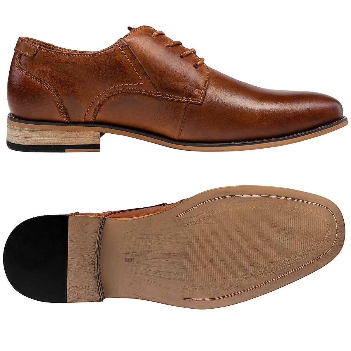 Jousen Men's Dress Shoes Leather Classic Formal Oxford Retro Plain Toe Derby Shoes (AMY612 Yellow Brown 12)