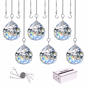 MerryNine 6 Pcs Clear Crystal Ball Prism Sun Shine Catcher Rainbow Pendants Maker, Hanging Crystals Prisms for Windows, for Feng Shui, for Gift (1.6"/40mm 6Pack)