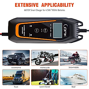 BMK Battery Charger 2/4A Smart Portable Battery Maintainer with Detachable Alligator Rings Clips Fast Charging Trickle Charger for Boat Car Motorcycle Lawn Mower RV SUV