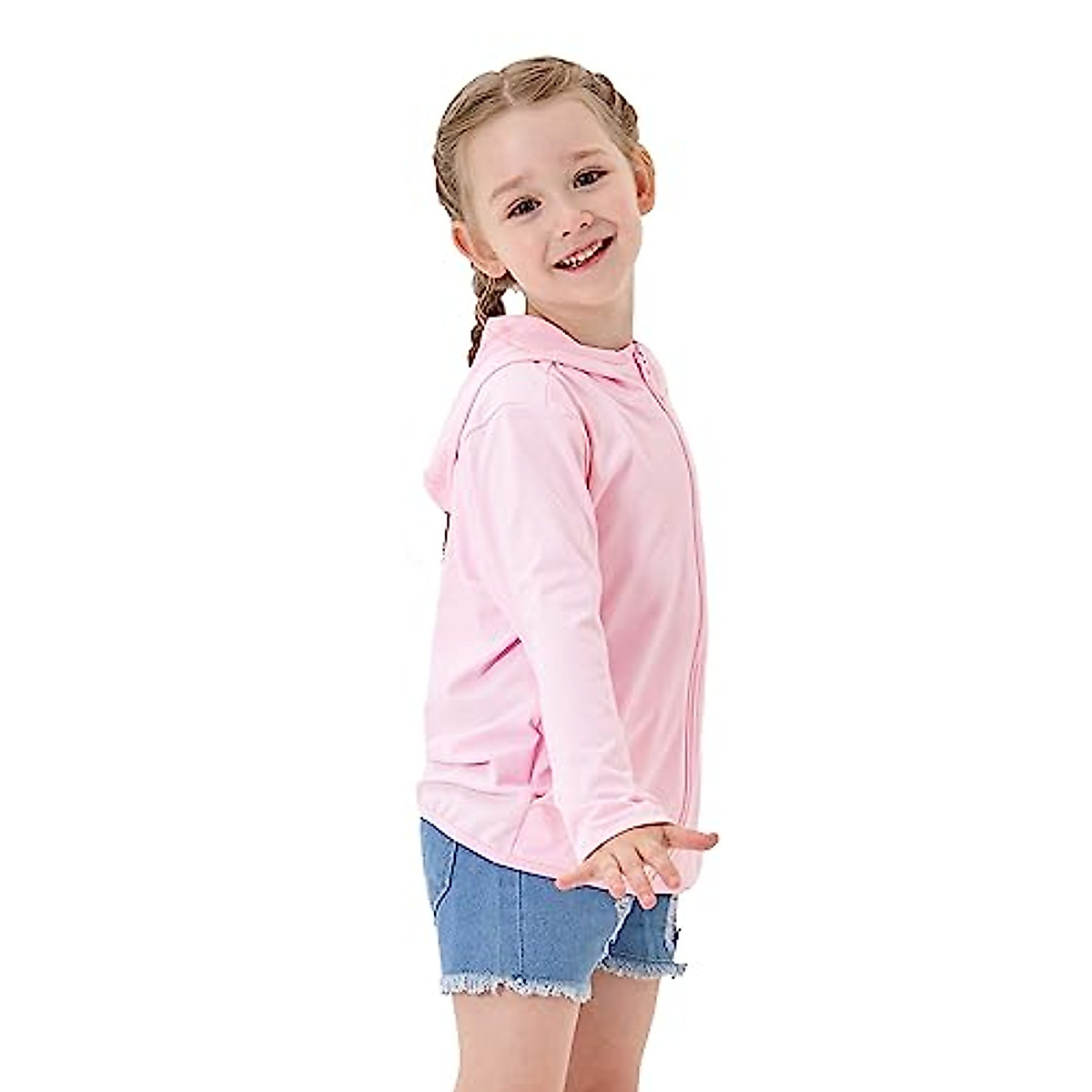 TAGIHOO Kids Zipper Sun Protection Jacket Boys Girls Hooded Cooling Shirt Pockets Fishing Running Outdoor (Pink,110)