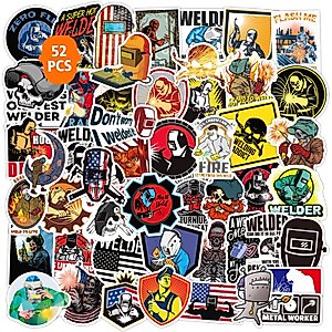 WAIO Welder Stickers 52PCS Funny Hard Hat Worker Welding Decals Pack for Water Bottle Helmet Tool Box Skateboard Decors