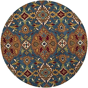 SAFAVIEH Heritage Collection Area Rug - 4' Round, Camel & Blue, Handmade Traditional Oriental Wool, Ideal for High Traffic Areas in Living Room, Bedroom (HG653A)
