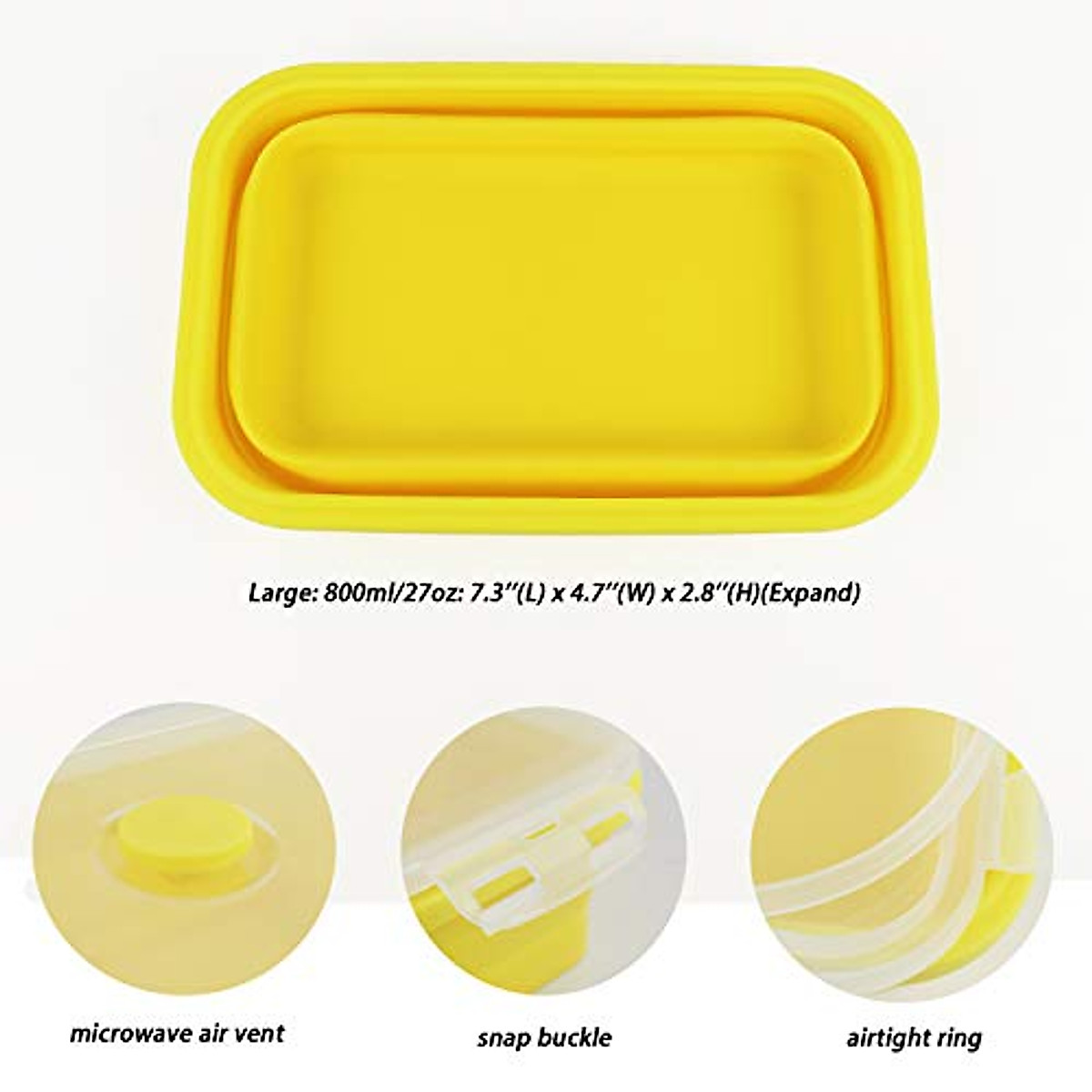 CCyanzi Set of 3 Yellow Collapsible Food Containers Collapsible Camping Bowl Silicone Storage Containers, Safe to Microwave and Freezer, 800ml
