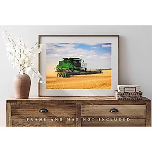 Farm Photography Print (Not Framed) Picture of Combine Cutting Wheat During Harvest in Colorado Country Wall Art Farmhouse Decor (16" x 20")
