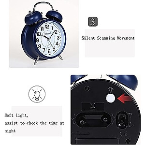 Digital Alarm Clock,Alarm Clock for Bedroom Alarm Clocks 3" Twin Bell Alarm Clock - Loud Alarm with Backlight - Great for Heavy Sleepers - Battery Operated Quartz Analog Clock Bedside Clock ( Color :