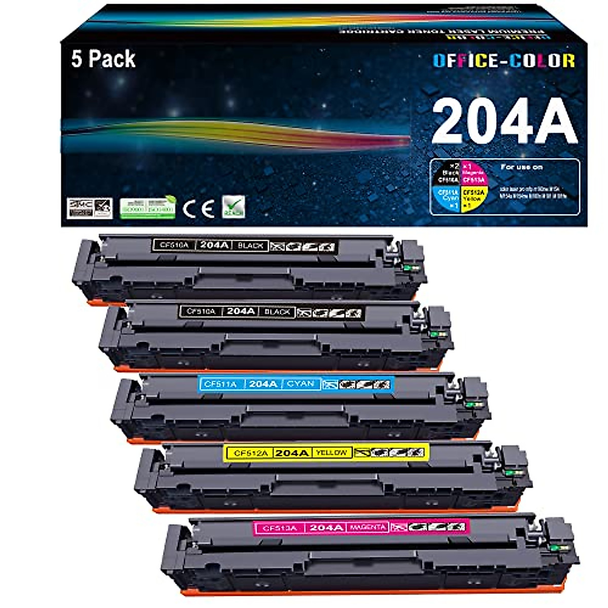 204A Printer Toner for HP 204A Toner Cartridges Works with hp Color Laserjet Pro MFP m180nw M180, M181 Series, Laserjet Pro M154 Series (Black Cyan Yellow Magenta, 5-Pack)
