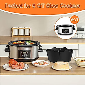 KSUYICA Crock Pot Divider Insert Silicone, Slow Cooker Dividers Silicone Liners Fit 6-8 Qt Crockpots, Reusable BPA Free Leakproof crock pot liner Accessories Cooking Liner for Most Slow Cooker (Black)