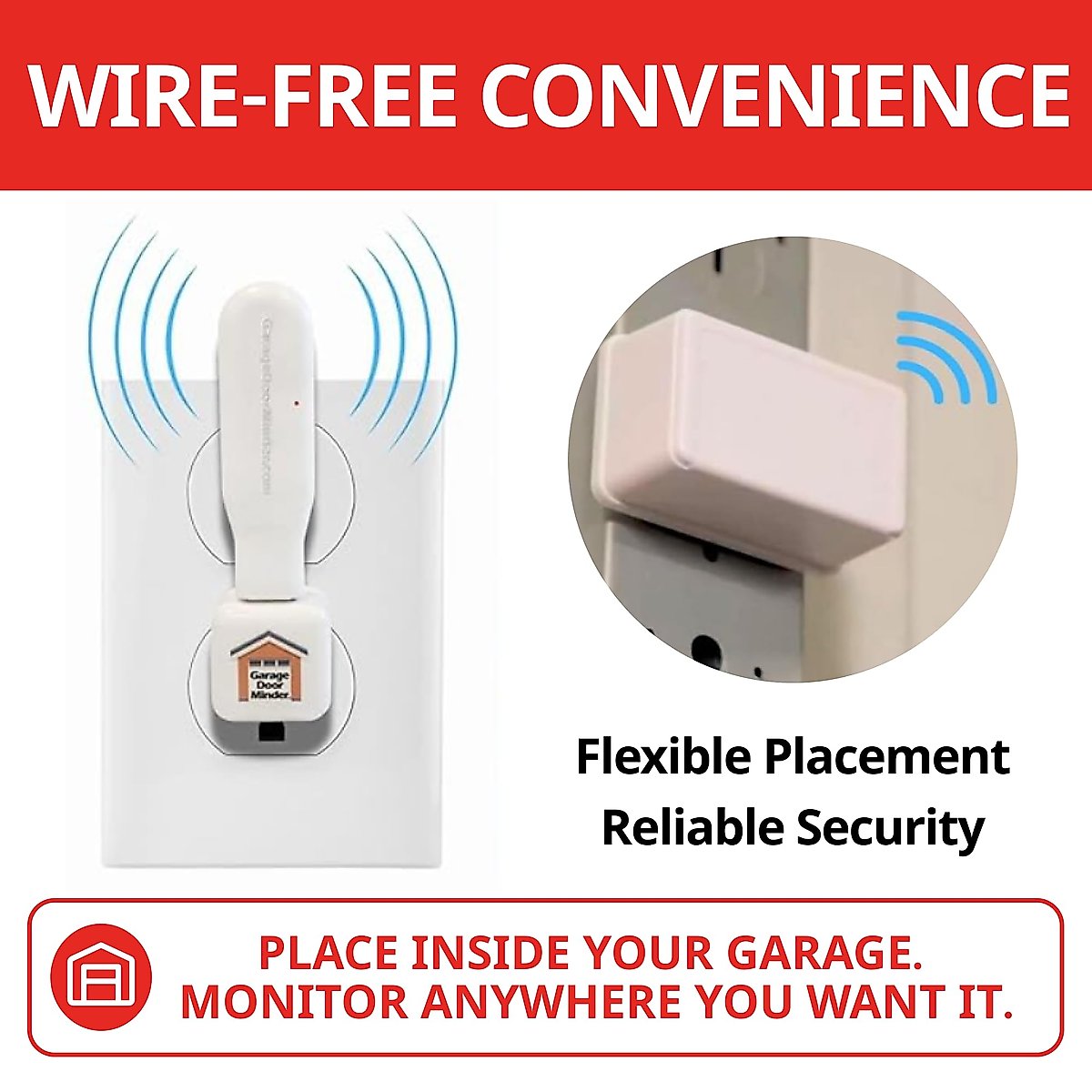 Garage Door Minder® Version II. 100% Wireless. Installs in Two Minutes! No Wi-Fi. in-Home Monitor & Alert System. Great for Seniors!
