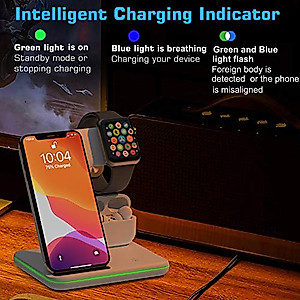 Charging Station for iPhone Multiple Devices, Foldable 3 in 1 Fast Charging Stand Dock for AirPods 3/2/1/Pro & iPhone 6-14 Series, Apple Watch Charger for Apple Watch Series with Adapter