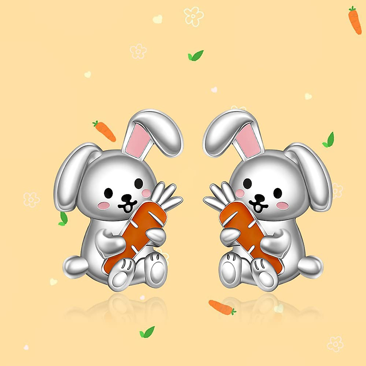 Easter Bunny Earrings Sterling Silver Hypoallergenic Cute Rabbit Carrot Animal Stud Earrings Jewelry Easter Gifts for Women