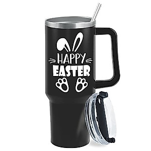 40 oz Tumbler with Handle Happy Easter Tumbler Personalized Tumblers with Lid and Straw Insulated Tumbler Stainless Steel Tumblers