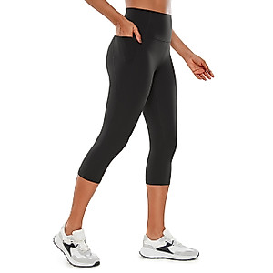 CRZ YOGA Womens Butterluxe Workout Capri Leggings with Pockets 19 Inches - High Waisted Crop Gym Yoga Pants Buttery Soft Black Small