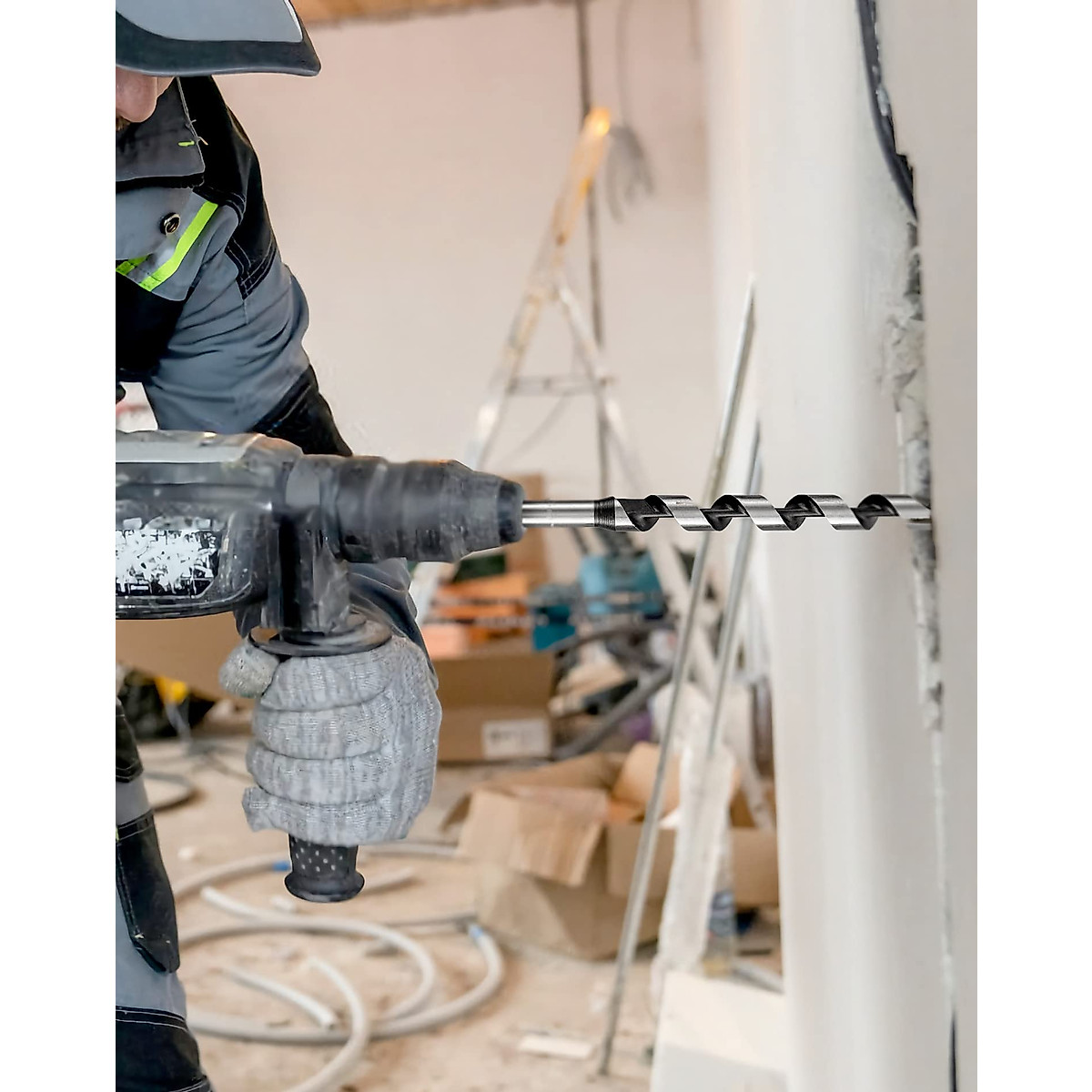 QWORK Auger Drill Bit for Wood, 1/2 Inch Diameter x 16 Inch Length, 3/8-Inch Hex Shank, Long Drill Bits