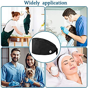 SATINIOR 4 Pieces Adjustable Bouffant Hats Button Sweatband Cap Tie Back Hats for Women Men (Black)