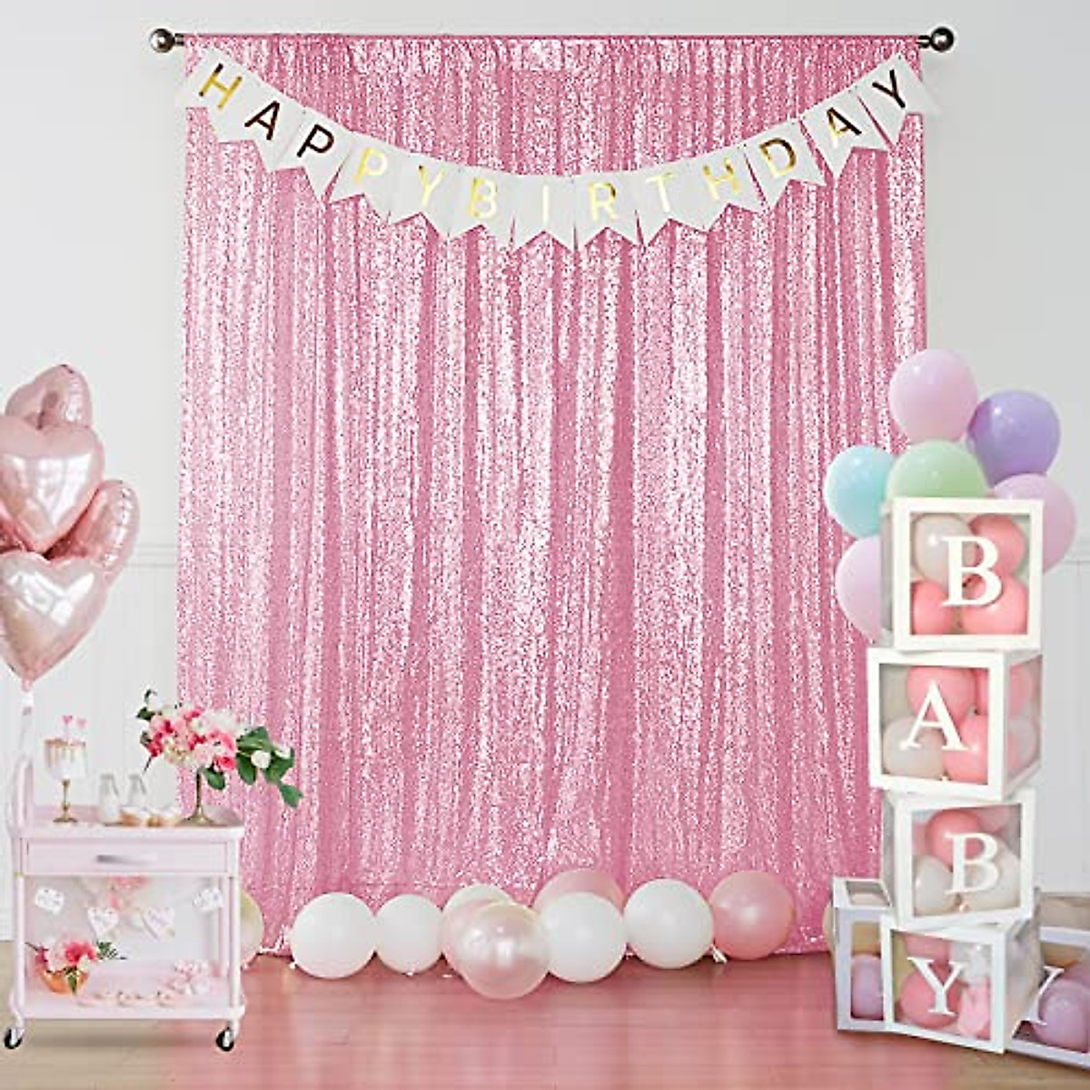 Sugargirl Pink Sequin Backdrop Curtain 2 Panels 2FTx8FT Glitter Pink Background Drapes Sparkle Photography Backdrop for Party Wedding Birthday Wall Decoration