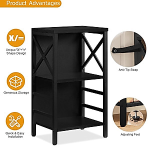 MNEETRUNG Small Bookcase,3 Tier Industrial Bookshelf with Metal Frame and Backboard,Low Black Book Shelf,Small Book case for Small Spaces,Living Room,Bedroom and Home Office