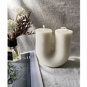 Large U Shaped Candle Aesthetic Ribbed Candles Minimalist Geometric Shaped Candles Soy Wax Scented Candle Art Decorative Handmade U Shape Candle for Wedding Spa Yoga Birthday Christmas Gift (White)
