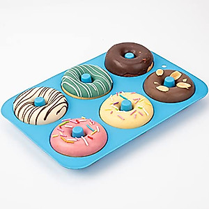 Aichoof Silicone Donut Mold for 6 Doughnuts, Set of 2. Food Grade LFGB Silicone Bagels Baking Pan, Non-Stick, Dishwasher Safe, Heat Resistant and Microwave Safe(Blue)