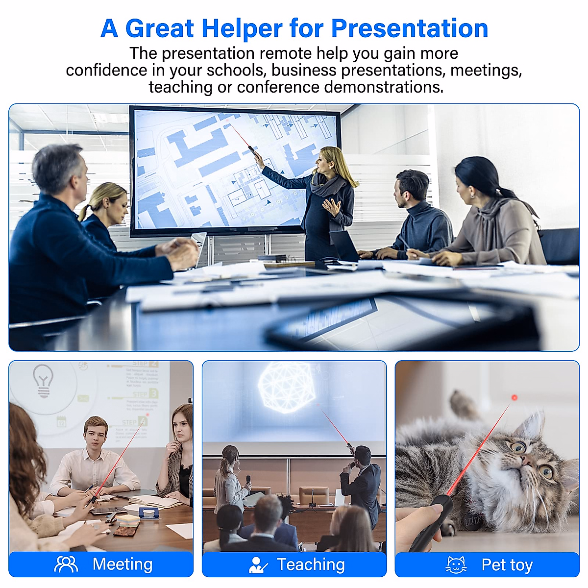 NinjaABXY Presentation Clicker with Pointer Stylus Pen for Touch Screen, Rechargeable Wireless Presenter Remote, RF USB PowerPoint Clicker, Slide Advancer with Hyperlink Volume Control for Mac PC