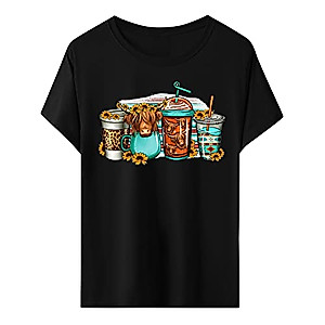 Cow Shirts for Women Cute Cattle Cowgirl T-Shirt Funny Animal Graphic Farm Life Tee Casual Short Sleeve Holiday Tops A-Black