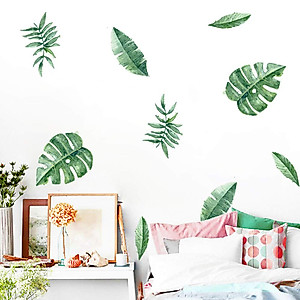 Finduat 96 Pcs Palm Leaf Wall Stickers Decals, Floor Decals, Classroom Home Party Decoration Removable Tropical Plants Tree Leaves Stickers for Kids Nursery Room Decor