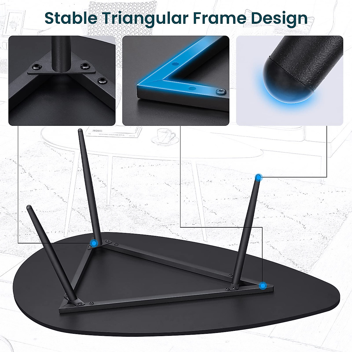 SAYGOER Black Small Coffee Table Modern Oval Coffee Tables Retro Center Table for Small Space Mid Century Coffee Table Rustic Accent Table for Living Room Home Office, Easy Assembly