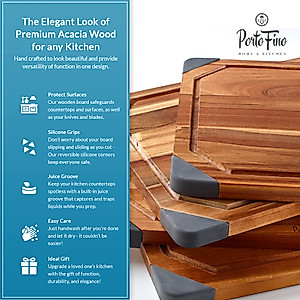 PortoFino Wood Cutting Board - Wooden Cutting Boards for Kitchen - Chopping Board - Cheese Board - Charcuterie Board - Acacia Wood Cutting Board - Non Slip Cutting Board - Tablas Para Picar Cocina