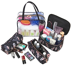 Emma & Chloe 4 Piece Toiletry Bag Set, Waterproof Home, Travel Cosmetic Train Case Makeup Bags for Women with Handle, Zipper – 4 Makeup Bags Set (Paris Je T'aime)