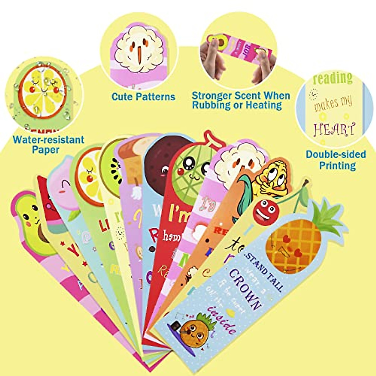 36 Pcs Scented Bookmarks for Kids, Fruit Bookmarks Scratch and Sniff Bookmarks Fruitmarks Bookmarks for Kids Bulk