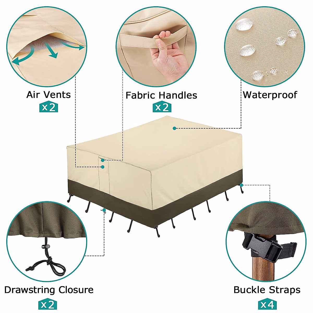 SunPatio Waterproof Patio Furniture Covers, Rectangular/Oval Dining Table and Chairs Cover, All-Weather Protection Outdoor Sectional Conversation Set Cover, Beige and Olive, 110"W x 84"D x 28"H