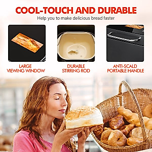KBS 17-in-1 Bread Maker,710W Dual Heaters Bread Machine,2LB Stainless Steel Bread Maker Machine with Nut Dispenser&Ceramic Pan,15H Timer&1H Keep Warm,Gluten-Free,Touch Panel,3 Loaf Sizes3 Crust Colors