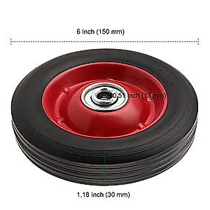 PINGEUI 4 PCS 6 Inch Solid Rubber Tire, Flat Free Solid Rubber Wheels, Hand Truck Replacement Wheels, 1/2-Inch Axle Hole, 176 lbs Max Load-Bearing Capacity