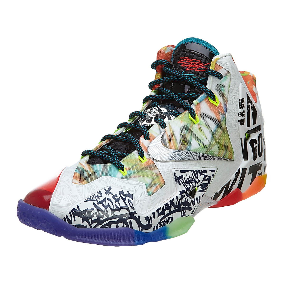 Nike Mens Lebron XI Premium "What the Lebron" Black/Lava/Silver-Galaxy Blue Synthetic Basketball Shoes Size 11