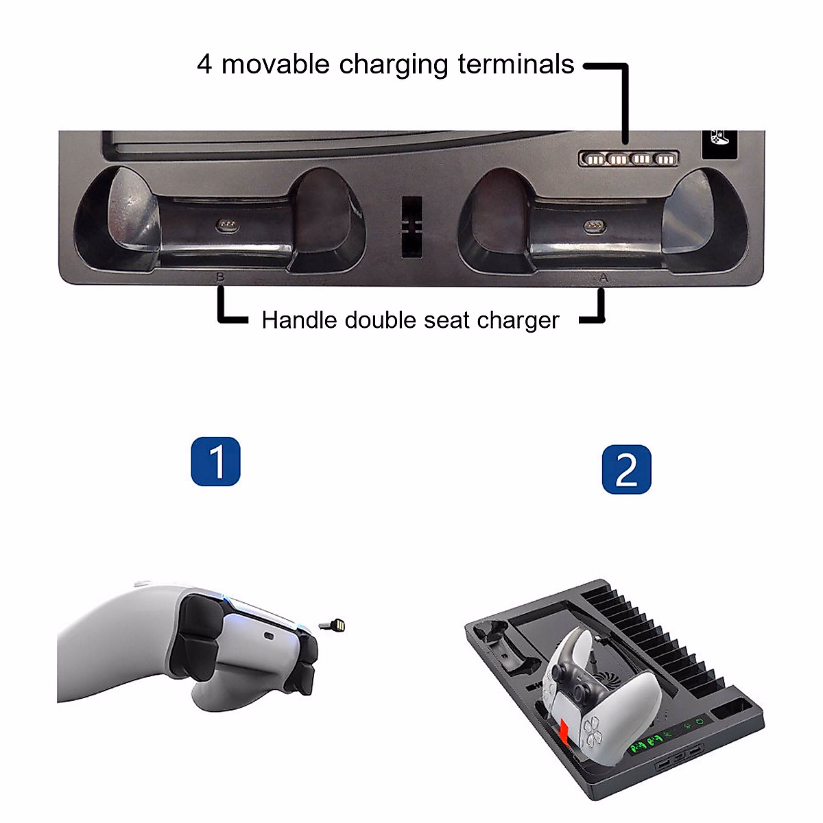Sequn Vertical Charging Stand for Playstation 5 with Cooling Fan for PS5 Digital Edition/Ultra HD Console, Charging Dock Station with 15 Game Storage Slots and Dual Controller Charger Ports