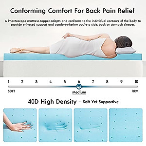 Phantoscope 4 Inch Dual Layer Memory Foam Mattress Topper, King Size, 2 Inch Cooling Gel Memory Foam + 2 Inch Cotton Pillow Top Cover, Relieve Hip and Back Pain for Stomach and Side Sleepers White