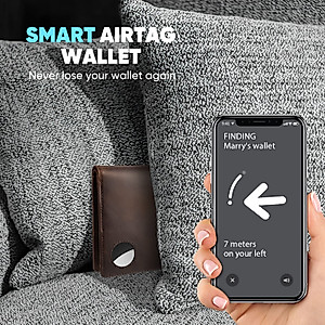 Dallson Mens Wallet with Airtag Holder, Slim Bifold Genuine Leather Wallet for Air Tag, ID Window, 10 Card Slot, RFID Blocking, Smart Wallet Compatible with Apple AirTag (Brown)