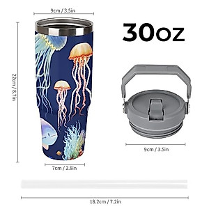 WITHSBKK 30oz Car Cup Aquatic Sea Animal Printed with Portable, Stainless Steel Travel Mug, Vacuum Insulated Tumbler And Straw, Leakproof for Car & Outdoor, UV Printed Design
