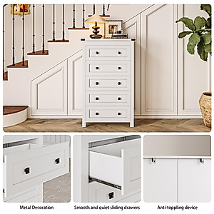 Wodeer White 5 Drawers Dresser for Bedroom,Wood Storage Chest of Drawers, Dresser with Metal Handles,Dressers Organizer for Bedroom, Living Room,Hallway,Nursery