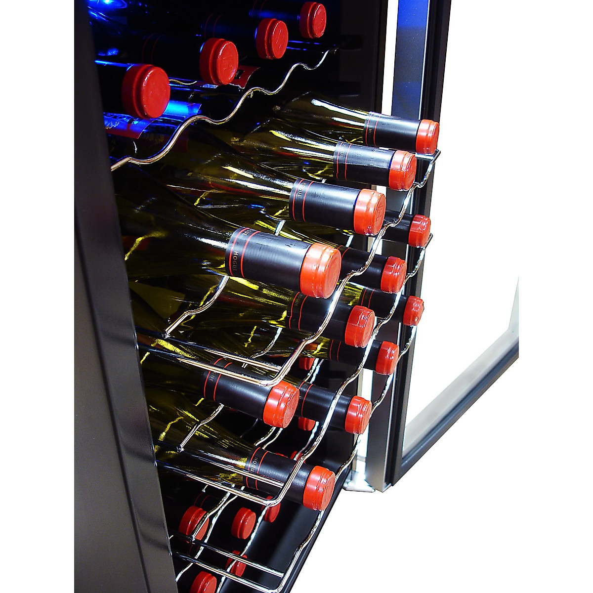 Vinotemp EL-28SILC 28 Bottle Cooler Refrigerator, Freestanding Wine Fridge with Touch Screen Adjustable Temperature Control, Dual-Paned Glass Door and Safety Lock, Metallic