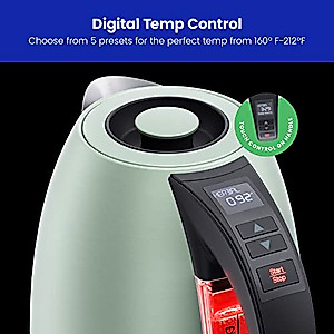 Chefman Electric Tea Kettle, 1.8 Liter Hot Water Electric Kettle Temperature Control Water Boiler with 5 Presets, Tri-Colored LED Lights, Keep Warm, Automatic Shutoff, Green