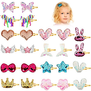 Chuangdi 24 Pieces Hair Clips Shiny Star Crown Heart Butterfly Rabbit Unicorn Shaped Hair Barrettes Cute Hair Clips Metal Snap Hair Pins Glitter Hair Styling Accessories