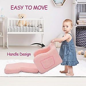 VINYUSE Toddler Couch, 2-in-1 Kids Toddler Soft Sherpa Couch, Convertible Sofa to Lounger, Fold Out Sofa Chair for Girls and Boys, Pink, M