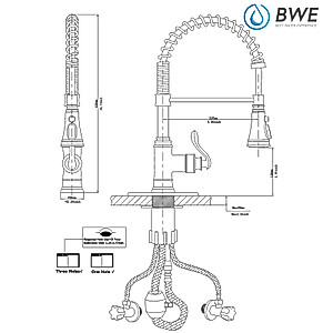 BWE Black Bathroom Faucet Matte Waterfall Sink Farmhouse Bath Vanity Single Hole Bundle with Kitchen Sink Faucet with Deck Plate Matte Black with Pull Down Sprayer 3 Spray Modes