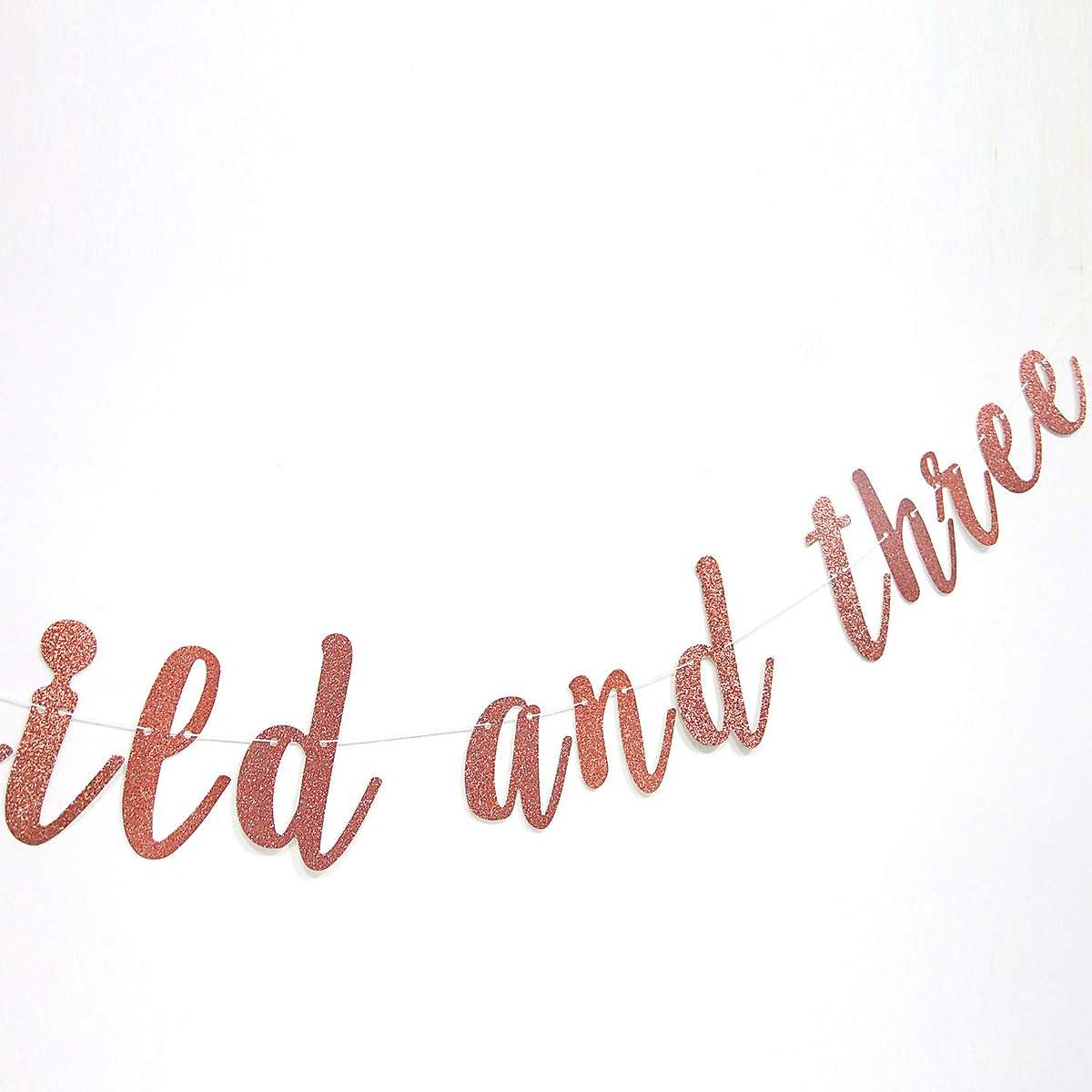 Rose Gold Glitter Young Wild and Three Banner - Happy 3rd Birthday Boy Girl Party Decorations - Great for Baby Shower Boho Tribal Themed 3rd Birthday Party Decor