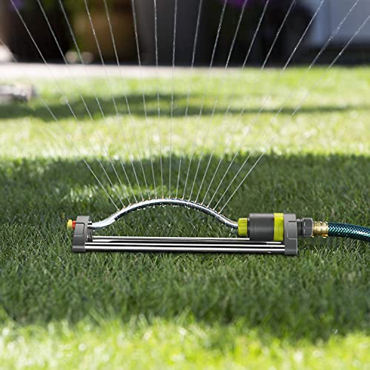 Lawn Sprinkler, Metal Oscillating Sprinkler with Brass Nozzles, Water Sprinkler for Lawn Covers up to 3,600 Ft, Includes Spray Jet Cleaning Needle, Grey