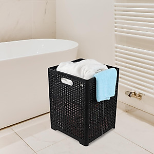 Melontray 42 L Tall Plastic Laundry Hamper, Collapsible Laundry Baskets with Cut Out Handle, Black