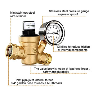 RV Water Pressure Regulator,Water Pressure Regulator for RV Camper Adjustable,RV Water Pressure Regulator with Gauge 160psi,Adjustable Water Pressure Regulator for RV Camper Travel Trailer