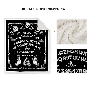 Jekeno Ouija Board Blanket Gifts for Women Men Kids Girls Boys Teen Witch Halloween Christmas Birthday Present Decor Home Soft Cozy Plush Skull Sun Moon Spooky Sherpa Throw 50"x60" Black