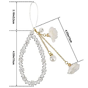 PORTOWN Phone Charm String Phone Chain Strap Cute Keychains Beaded Phone Strap Cell Phone Charms Beaded Lanyard Kawaii Creative Crystal Flower Pendant（White） GBYBY5768